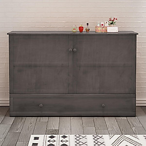 ijuicy Cube Murphy Bed Queen, Murphy Cabinet Chest Bed with Charging Station & 3 Level Foldable Memory Foam Mattress & & Large Drawer for Guests Room (Poplar Grey)