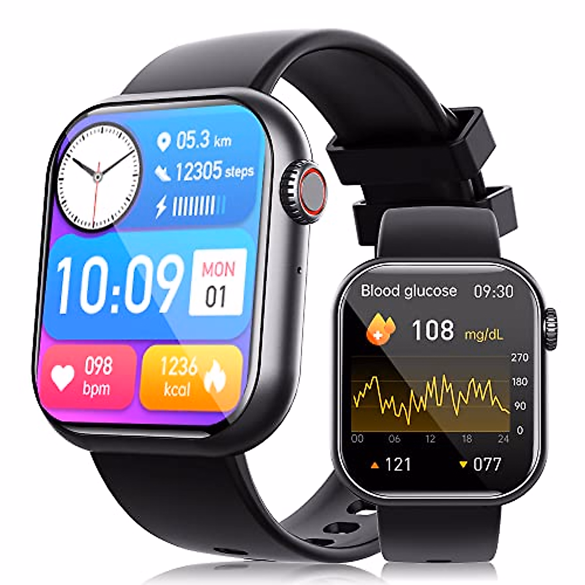 Blood Glucose Smart Watch with Bluetooth Call for Men Women, Smartwatch Fitness Tracker Heart Rate Monitor Blood Sugar Oxygen Pressure Tracking for Android iOS Phones, IP67 Waterproof