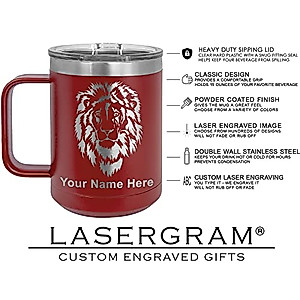 LaserGram 15oz Vacuum Insulated Coffee Mug, Coat of Arms Dominican Republic, Personalized Engraving Included (Maroon)