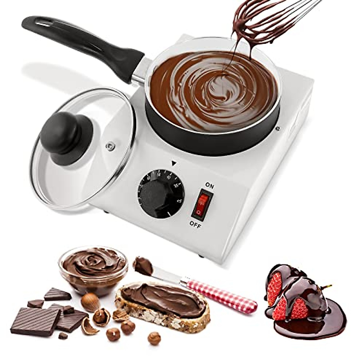 WICHEMI Chocolate Melting Pot Chocolate Tempering Machine Commercial Electric Chocolate Melter Fondue Pot for Chocolate, Butter, Cheese, Cream, Candy, Milk, Coffee, Desserts (Single Pot)