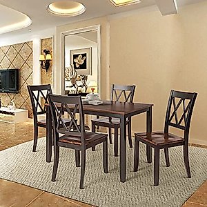 Harper & Bright Designs 5 Piece Dining Table Set, Dining Sets for 4 Person, Home Kitchen Table and Chairs Set (Cherry+Black, 5 Piece)