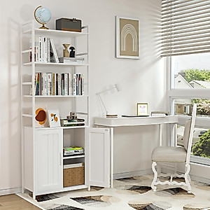 Lazyvan White Bookshelf with Doors,70" Tall Bookcase with Storage Cabinet,6 Tier Book Shelf for Living Room/Bedroom/Home Office/Kitchen,70"(H)*26"(L)*11.8"(W)