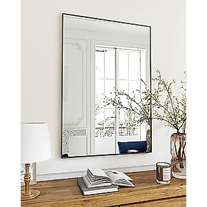 BEAUTYPEAK Wall Mirror 24" x 36" Rectangular Bathroom Mirror with Metal Frame, Hanging Mirrors for Living Room Bedroom Bathroom Entryway, Hangs Horizontal or Vertical, Black