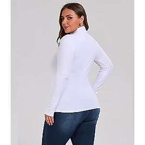 Womens Mock Turtleneck Long Sleeve Stretch Fitted Underscrubs Layer Tee Tops (XL, White)