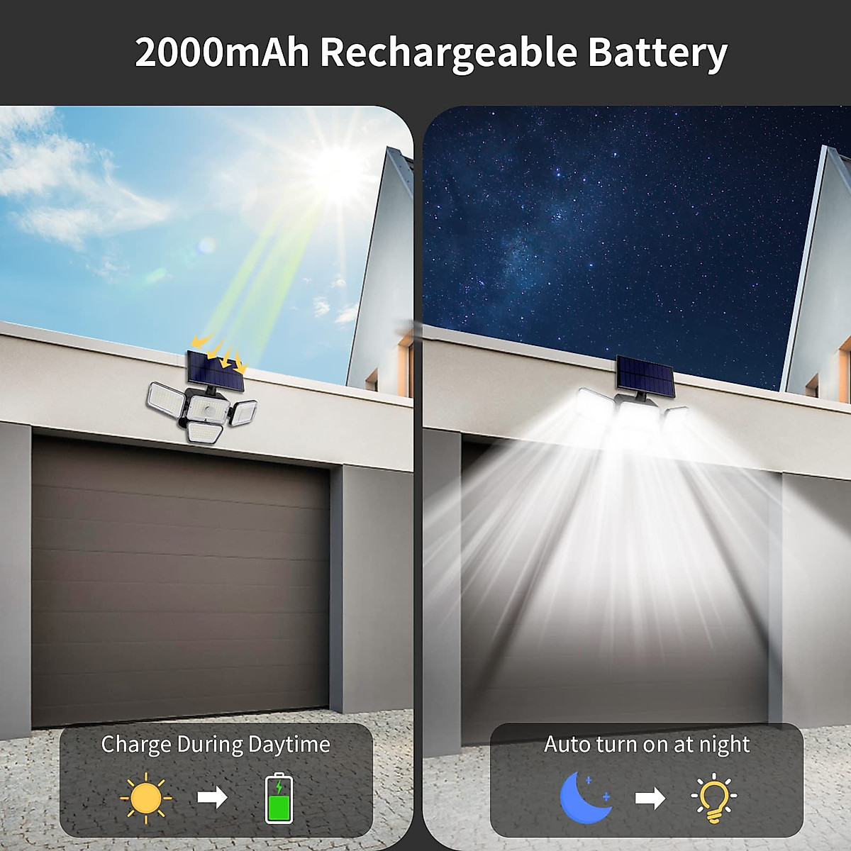 Solar Motion Sensor Lights, 278 LED 4 Heads Outdoor Solar Lights Motion Sensor with Remote Control IP65 Waterproof LED Solar Flood Lights Outdoor Wall Lights Security Lights for Garage Yard Patio