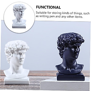 Ciieeo 3pcs Box Toothpick Holder Greek Statue Planter Toscano Statue David Head Sculpture Toothpick Bottle Pencil Holder for Desktop Pencil Holder Desk Topper White Household Resin Greece