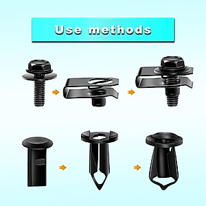 ZBGUN 35 PCS Car Engine Lower Cover Splash Guard Body Bolts Set, Fender Lining Push Rivet Clamp, Universal Metal U-Shaped Clamp Fastening Accessories, Suitable for Most Cars, Trucks, SUVs (Black)