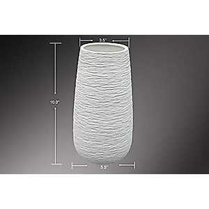 10 inch White Ceramic Vase for Flowers, Textured Modern Vase, Large Floral Vase, Minimalist Vase, Porcelain Flower Vase Home Décor, Elegant Bouquet Holder,Geometric Pattern Vases