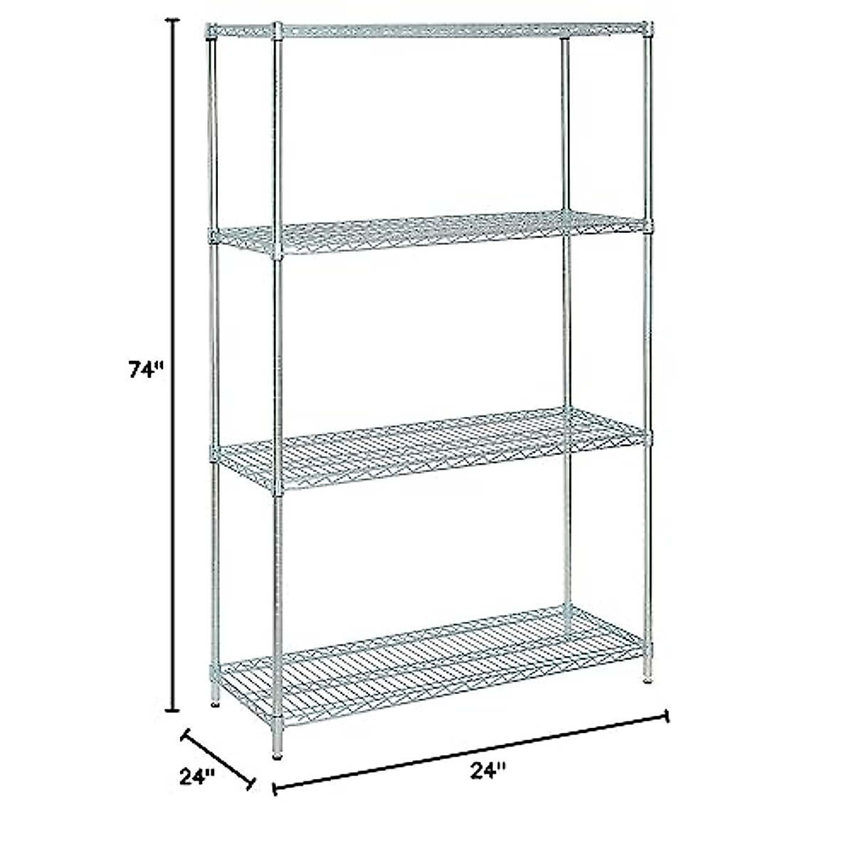 Economy Wire Shelving Starter Unit, 4 Tier, Zinc Chromate, 24"W, x 48"L, x 74"H