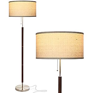 Brightech Carter LED Floor Lamp, Drum Shade Tall Lamp with Walnut Wood Finish, Great Living Room Décor, Mid-Century Lamp for Living Rooms & Offices, Mid Century Modern Lamp for Bedroom