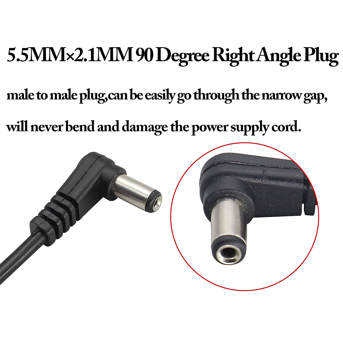 HCFeng Double Elbow DC 5.5mm x 2.1mm Cable DC 5.5mm x 2.1mm 90 Degree Right Angle Male to Male Power Adapter Cable for CCTV Surveillance Security Camera LED Strip DVR (22 AWG)[2 Pack/ 5ft]