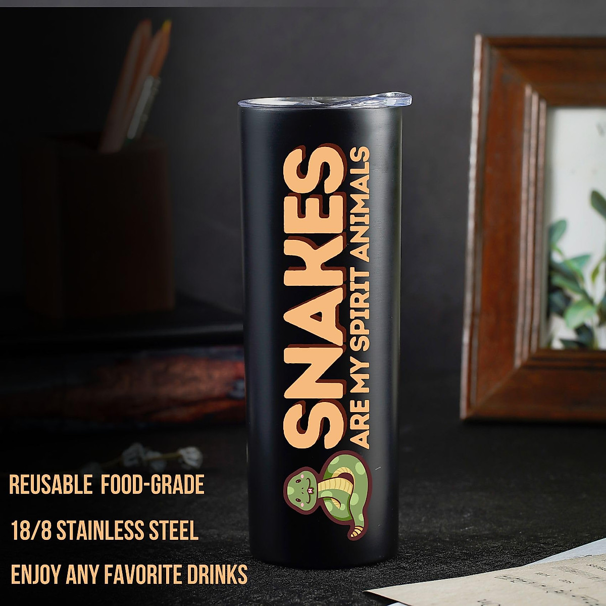 Onebttl Snake Gifts, Snakes Gifts for Women, Girl, Stainless Steel Skinny Tumbler 20oz - Snakes Are My Spirit Animals