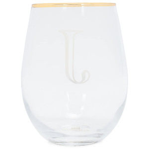 Mary Square Monogrammed J Gold Foil 16 ounce Glass Stemless Wine Glass Set of 2