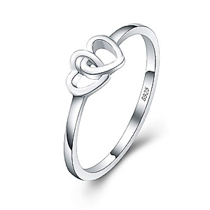 LGSY 925 Sterling Silver Double Heart Rings for Women