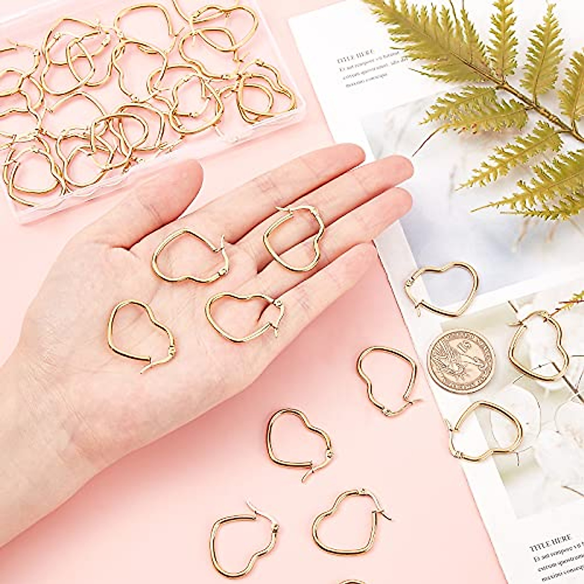 UNICRAFTALE About 36pcs Heart Hoop Earrings Golden Hypoallergenic Earring Hoops Stainless Steel Ear Wires Components 12 Gauge Huggie Earrings for Women Jewellery Making 29mm