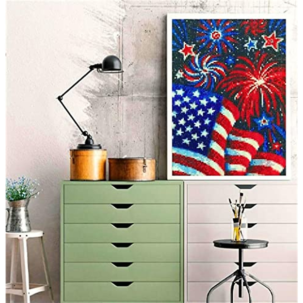 DIY 4 Th of July Diamond Painting Kits For Adults Patriotic,Diamond Art by Number Kit Celebrate American Flag Crystal Embroidery Beginner Arts Full Round Drill Crafts Home Wall Decor Gifts 12X16in