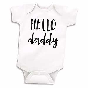 Bump and Beyond Designs Unisex-Baby Hello Daddy Surprise Pregnancy Announcement Leotard to Husband White, 0-3 Months