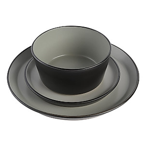 Gibson Soho Lounge Sofia Coupe Stoneware Dinnerware Set, Service for 4 (12pcs), Grey