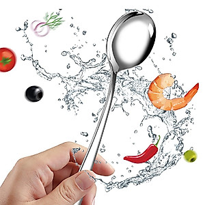 Wenkoni Soup Spoons, 4-Piece Large Round Spoons,7.8 inch SUS 304 Stainless Steel Bouillion spoons