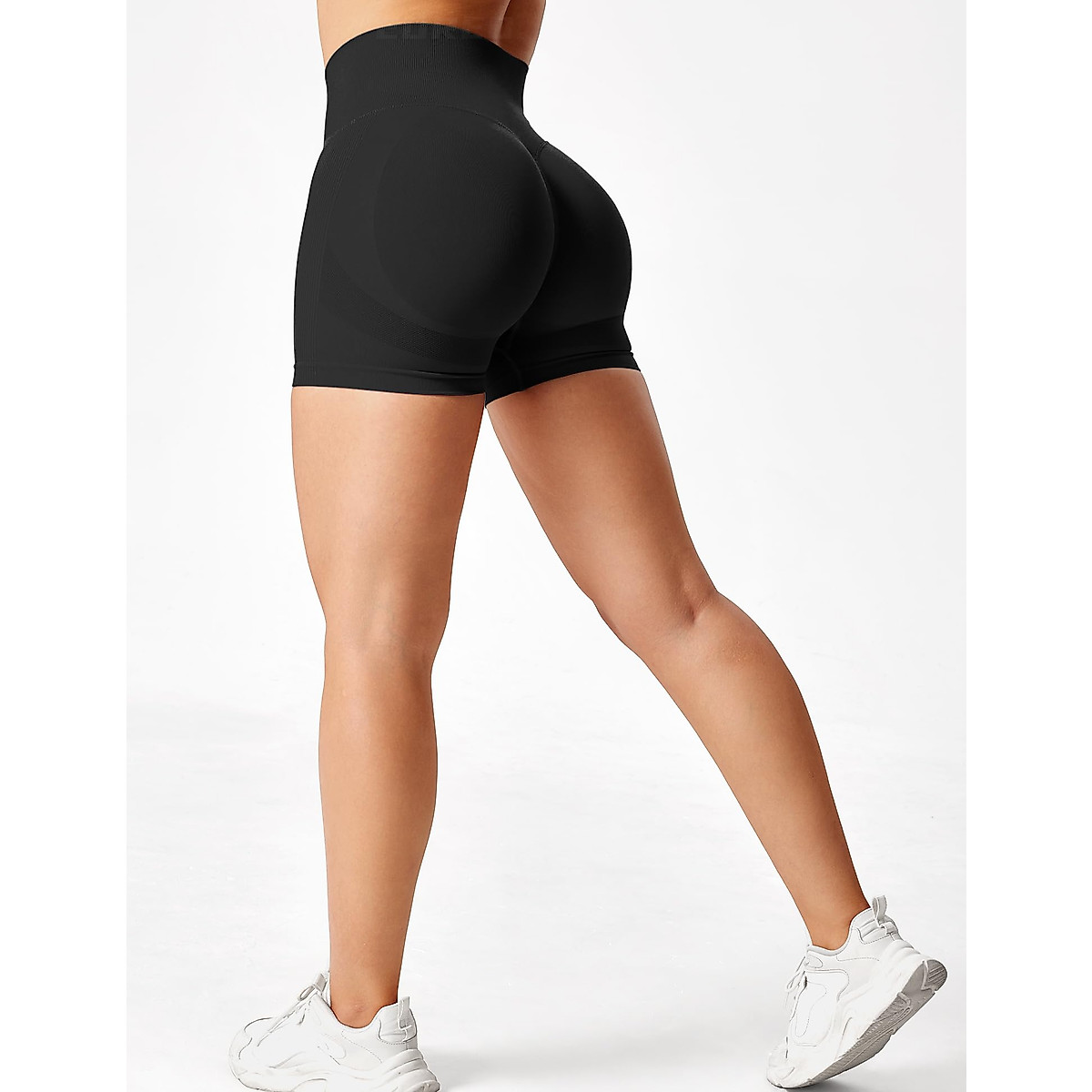 YEOREO Professional Women Workout Shorts 3.6" Scrunch Shorts Seamless High Waisted Contour Gym Yoga Biker Shorts Black