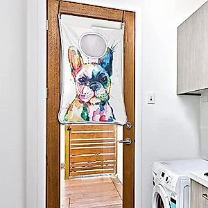 Animal Dog Hanging Laundry Hamper Bag 1 PCS, Watercolor French Bulldog Door Hanging Laundry Basket Dirty Clothes Bag Space Saving with Hooks for Bathroom Bedroom Home Wall Closet