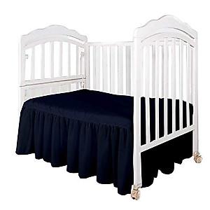 Crib Bed Skirt Dust Ruffle BedSkirt Split Corner 100% Cotton Nursery Crib Toddler Bedding Skirt for Baby Boys or Girls, 14" Drop Navy Blue