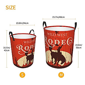 FOISIIAEA Laundry Basket,Wild West Rodeo Cowboy Bathroom Organizer Basket Waterproof Foldable Cloth Hamper with Lining for Home Storage