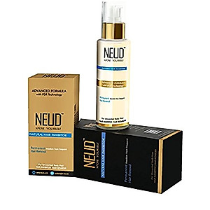NEUD Natural Hair Inhibitor for Permanent Reduction of Unwanted Body & Facial Hair in Men & Women - Pack of 2