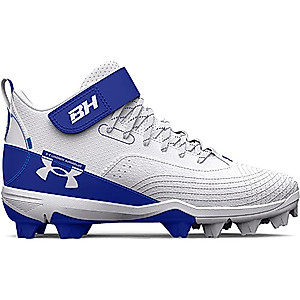 Under Armour Baby Boys Harper 7 Mid Junior Rubber Molded Cleat Baseball Shoe, (400) Royal/White/Royal, 11 Little Kid US