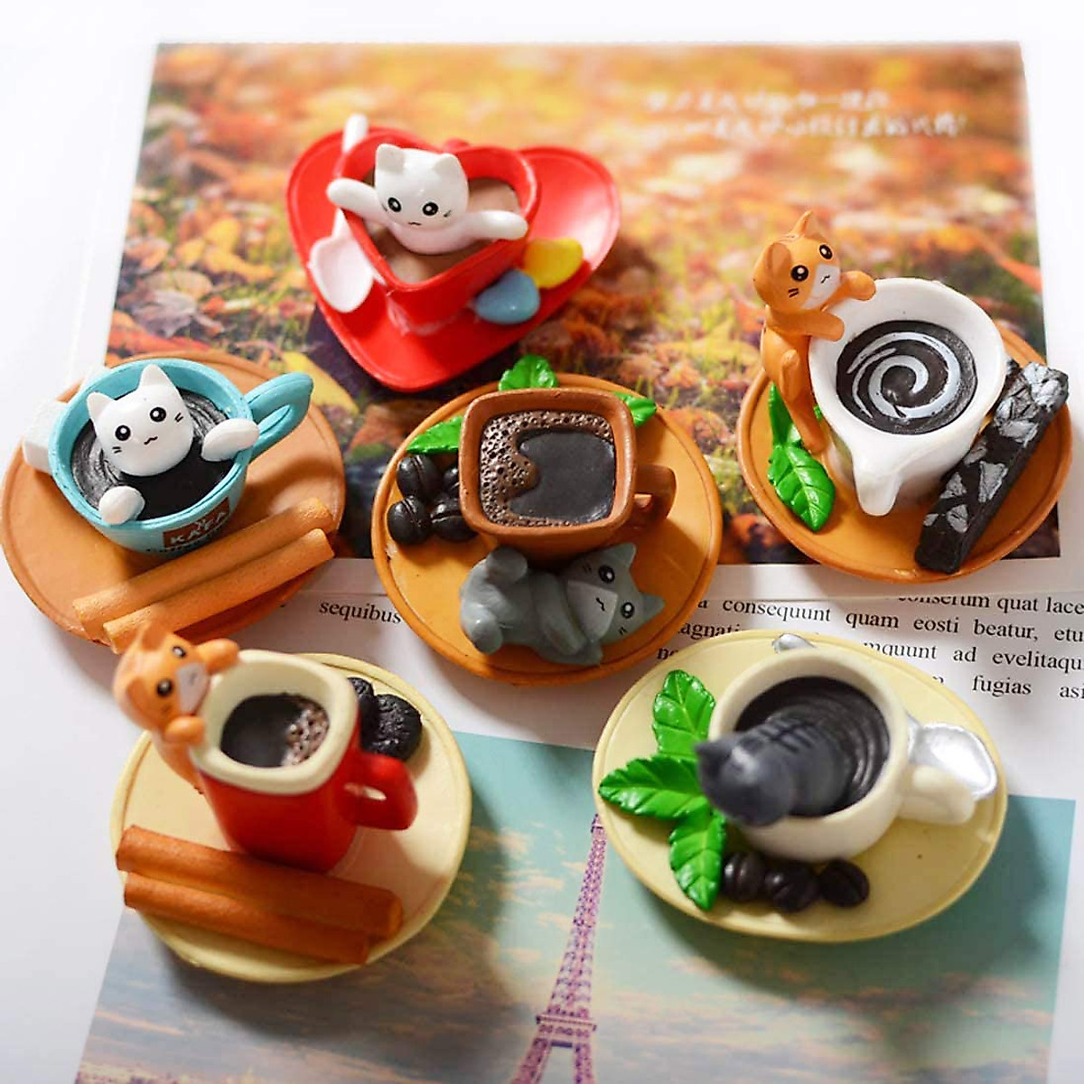 Cool Lemon Funny Cute Set of 6 3D Coffee Cats Strong Refrigerator Fridge Magnets Sticker, Kitchen Office Decoration for Whiteboard, Notes, Calendar, Notepad Gift for Kids Toddlers Adults Baby