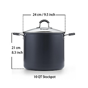 Cook N Home Nonstick Stockpot Soup pot with Lid Professional Hard Anodized 10 Quart, Oven safe - Stay Cool Handles, Black
