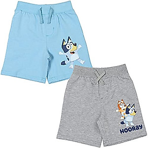 Bluey Bingo Toddler Boys French Terry 2 Pack Shorts Blue/Grey 3T