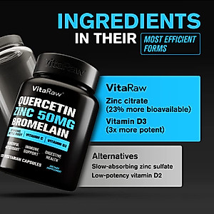 𝗪𝗜𝗡𝗡𝗘𝗥 Quercetin 500mg Supplement with Bromelain, Vitamin C, Zinc 50mg, & Vitamin D3 5000 IU - for Anti Inflammation, Immune Response, and Overall Health - 5 in 1 Immunity Health Supplement