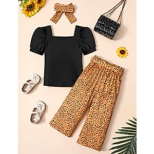 DONWEN Girls Clothes Size 7 8 Kids Clothes Girls Square Neck Short Sleeve Top + dot Wide Leg Pants Spring Summer Girls Outfit Set