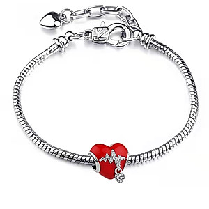 Chili Jewelry Heart Love Heartbeat Charms Electrocardiogram ECG Beads Compatible With Pandora Charms Bracelets
