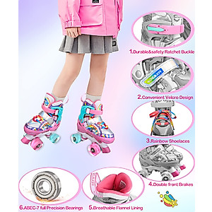 Rainbow Unicorn Kids Roller Skates for Girls Boys Toddler Ages 2-4,4-Pejiijar Adjustable Roller Shoes with Luminous Wheels for Birthday Xmas Gifts.