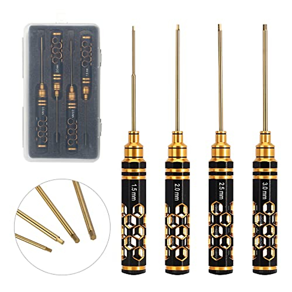 INJORA 4 PCs RC Hex Screw Driver Set, Allen Wrenches Sets 1.5mm 2.0mm 2.5mm 3.0mm Hexagon Head Screwdriver Wrenches, RC Car Repair Tool Kit for RC Model Car Boat Helicopter