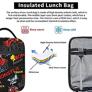Gbuzozie Monster Trucks Cars Lunch Bag Insulated Portable Reusable Lunch Box With Zipper For Women Men Picnic Beach