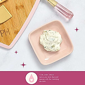 Paris Hilton Charcuterie Board and Serving Set, Bamboo Serving Board, Ceramic Dish, Cheese Utensils with Titanium Coated Blades, 6-Piece Set, Pink