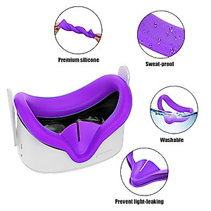 VR Controller Grip Cover, Silicone Face Cover, Protective Lens Cover, Anti-Throw Protector with Adjustable Straps, Full Cover Handle Sleeve for Oculus Quest 2 (purple 01)