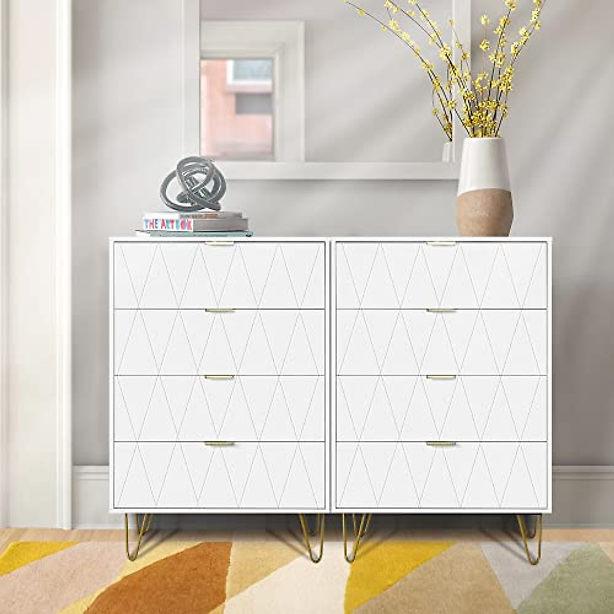 Scurrty 4 Drawer Dresser, Storage Cabinet, Tall Drawers Chest Organization for Closet, Bedroom, Office File Nightstand, Living Room, Entryway with 4 Metal Legs Anti-Tipping Device(Set of 1, White)