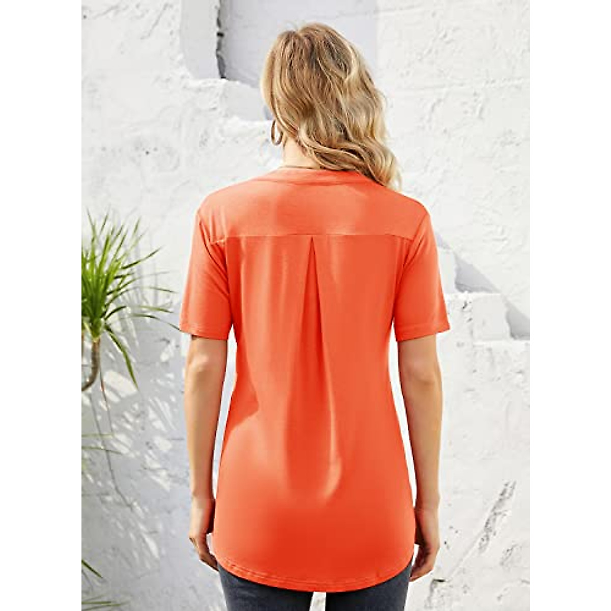 Bulotus Orange Short Sleeve Tunic Top, Casual Summer Fashion 2022, Business Work Shirt, Plus Size, XL