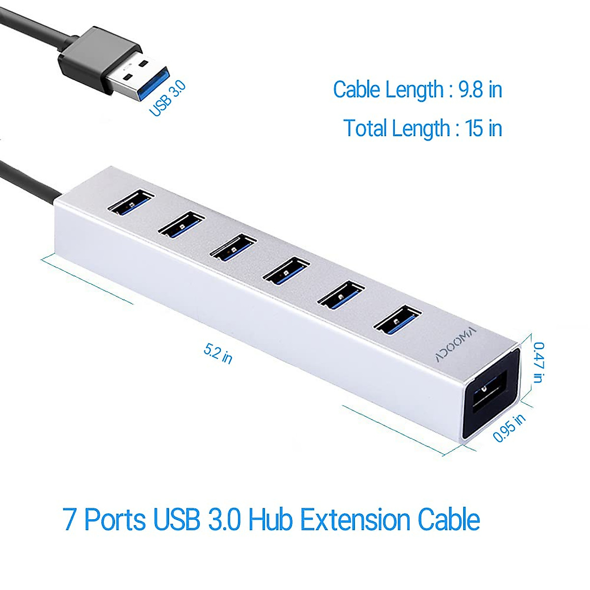 USB Hub 7 Port USB Expander, ADOOMA Multiport USB 3.0 Desk Data Hub Extender Adapter for PC Laptop PS5 Aluminum Grey