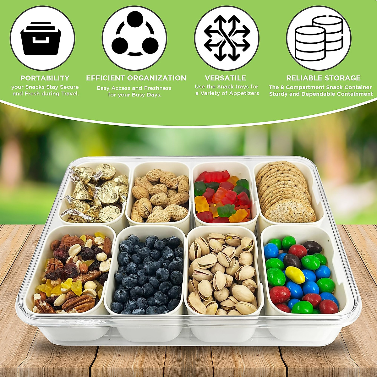SnapWave Snackle Box Container - Snack Box Container - Snackle Box - Divided Serving Tray with Lid - Snack Tray - Snack Boxes - Snack Tray with Lid - Snacklebox - Snackle box Charcuterie Container