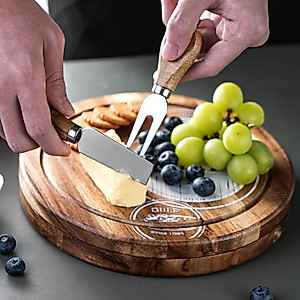 Acacia Wood Cheese Board Set, Charcuterie Board and Cheese Serving Platter with 4 Stainless Steel Cheese Knives, Ideal for Wedding Housewarming Gifts Christmas Birthday Party,Cheese Tray Platter