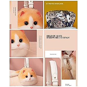 RJStylish Fashion Handmade Cutest Cat-like Plush Kitty Purse for Women Tote bag Shoulder bag Crossbody bag (Yellow N White Cat, Large)