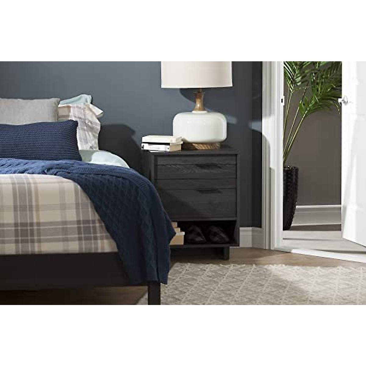 South Shore Fynn Nightstand with Cord Catcher, Gray Oak, 22.25 in x 16.5 in x 24.75 in (D x W x H)