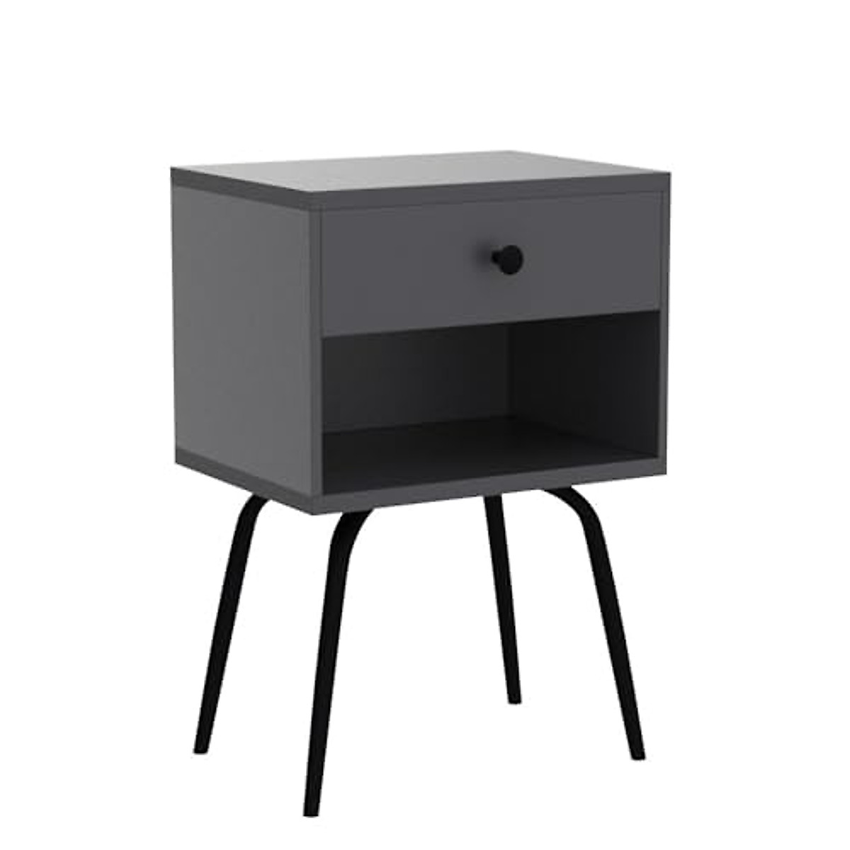 VECELO Nightstands Set of 2 Industrial 2-Tier Night Stand/Side Table with Drawer, Wood Mid Century End Tables for Small Places, Bedrooms, Living Room, Home, Farmhouse,Gray