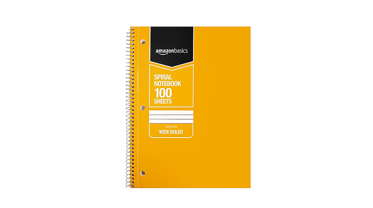 Amazon Basics Wide Ruled Spiral Notebook, 100 Sheets, 5-Pack