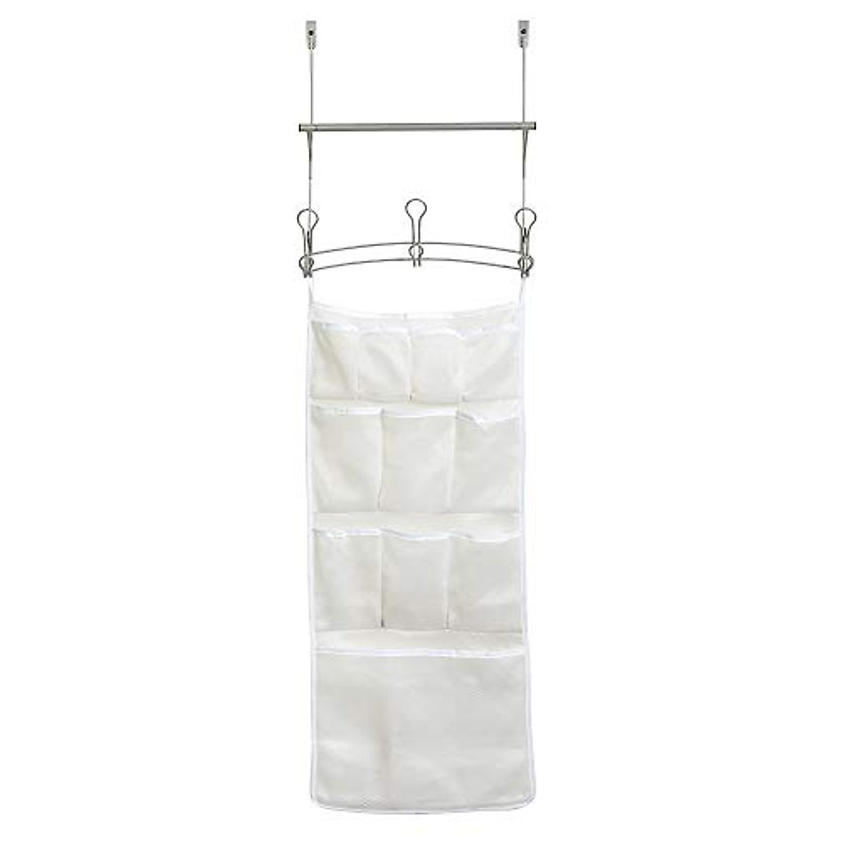 Zenna Home Bar, Satin Nickel SnugFit Over-The-Door-Towel Rack with Mesh Pocket-Storage